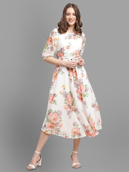 Buy Fabflee Women Georgette Printed A-line Dress| Dresses| Women Dress ...