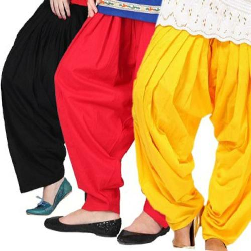 Buy PISTAA Women Multicolor Solid Cotton Blend Pack of 3 Patiala Online ...