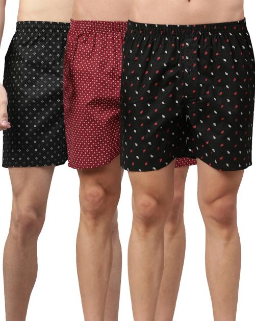 Buy BROON Men's Multicolor Printed Pure Cotton Pack of 3 Boxer Shorts ...