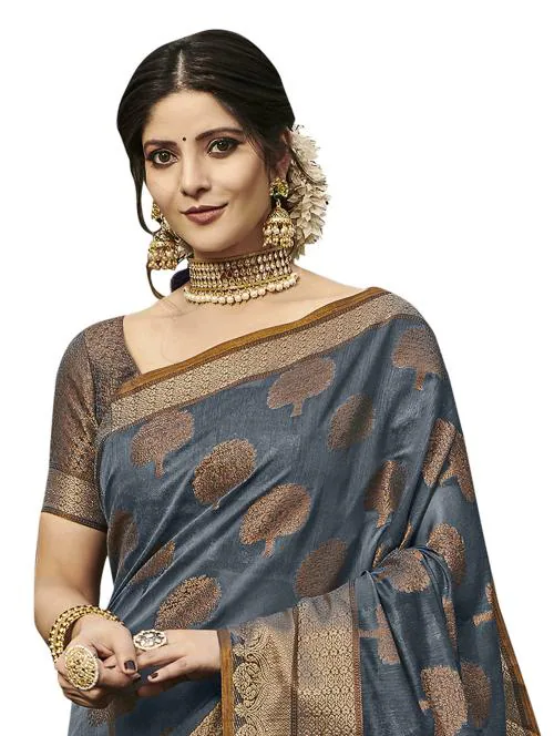 Buy Pisara Woman's Grey Woven Design Chanderi Cotton Saree Online at ...