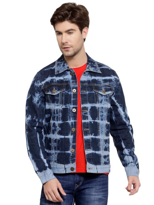Buy Style Quotient Men Blue Washed Checked Denim Jacket Online at Best ...
