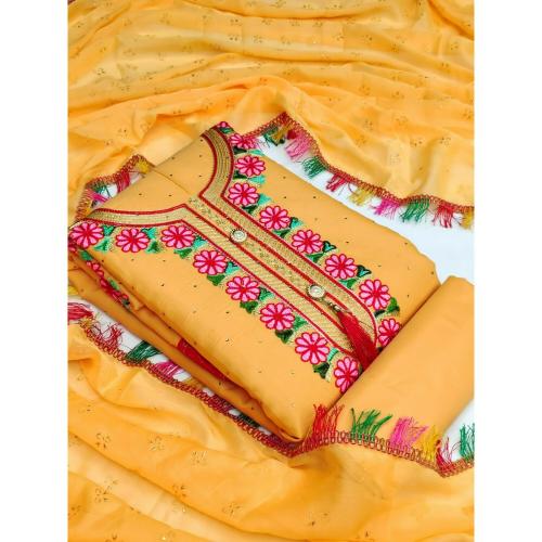 Buy GURHAL Embroidered Cotton Unstitched Dress Material Yellow Online ...