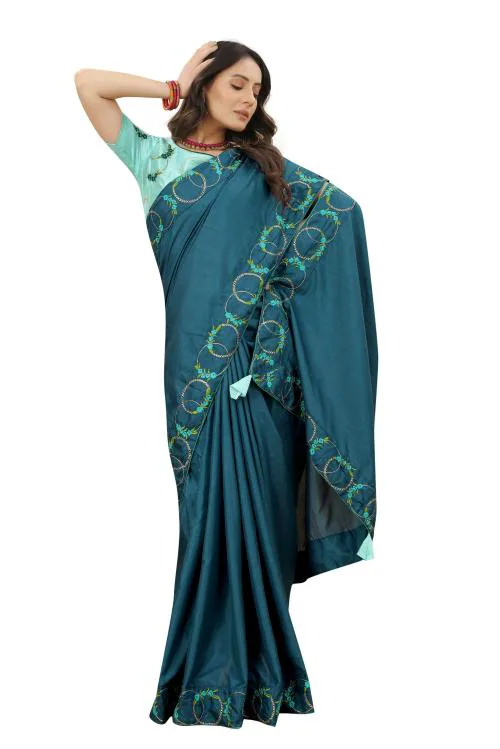 Buy sadika women's solid plain fashion morpich blue embroidery lace ...