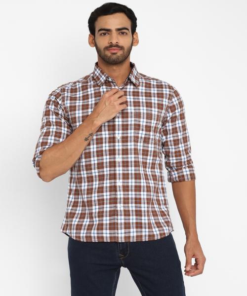 Buy Red Chief White/Blue/Brown Full Sleeves Check Smart Slim Cotton ...