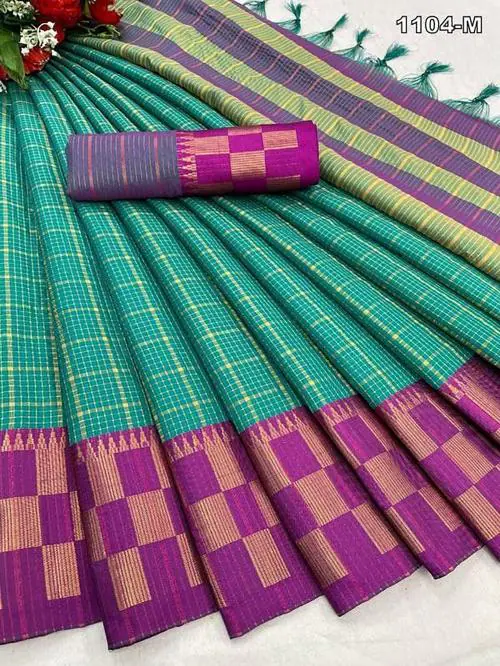 Buy shubhkamna fashion MINT COLOR-PURPLE1235 Checkered Cotton Linen ...