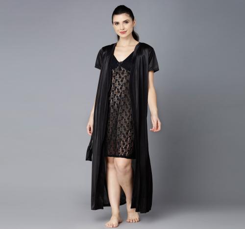 Buy Kjri Women 2 Piece Nighties with Set of Nighty & Gown satin XL ...