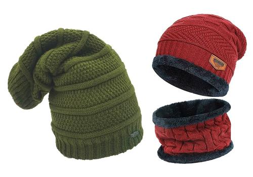 Buy B&B-Buttons & Bows Red Fleece Beanie And Neck Scarf For Men And ...