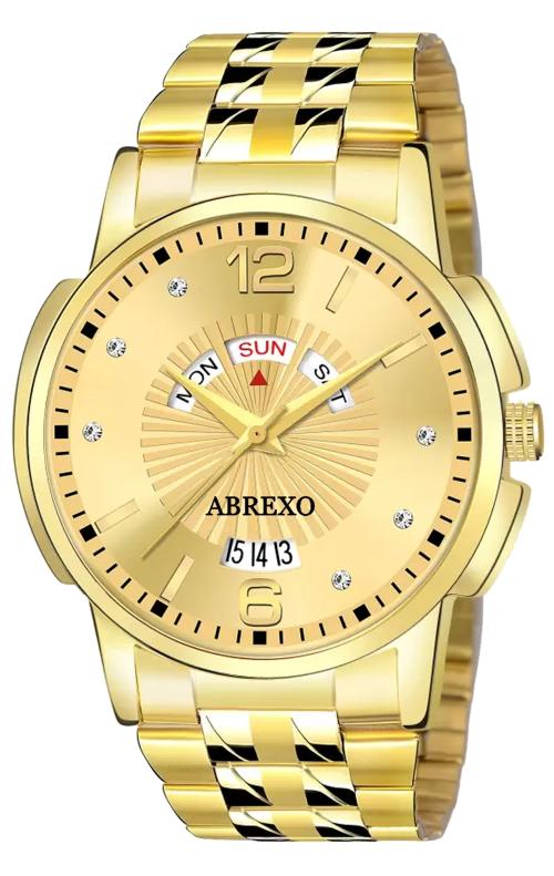 Buy ABREXO, Abx8476- Gold Dial Day & Date Working Quartz Mechanism Gold Plated Chain Watch for ...