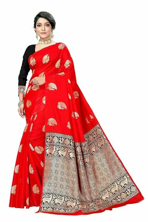 Buy VEDANT VASTRAM Women's Litchi Silk Banarasi Saree (Red Color ...