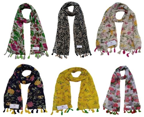 Buy FusFus Women Floral Printed Chiffon Scarf - Free Size (Pack Of 6 ...