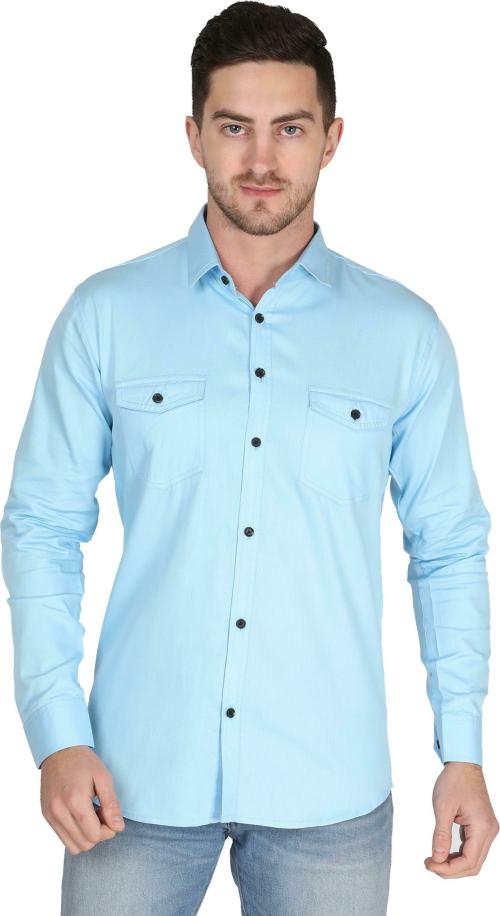 Buy NUMERO-CLOTHES FASHION Men Sky Solid Cotton Blend Casual Shirts (XL ...