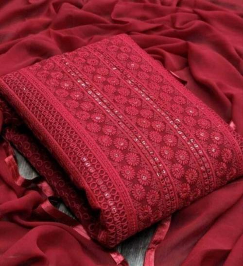 Buy PANZORA Women Maroon Embroidered Georgette Unstitched Salwar Suit ...