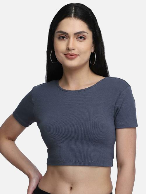 Buy Yaadleen Women Blue Solid Pure Cotton Crop Top (XXL) Online at Best ...