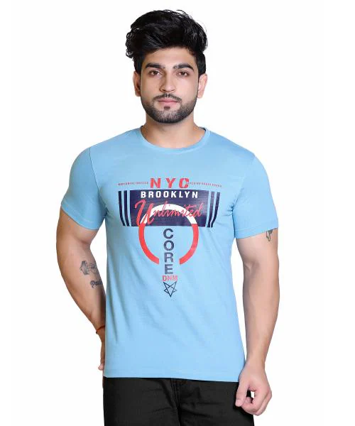 Buy STARFOX Men's Sky Blue Half Sleeve Round Neck Graphic Print T-Shirt ...