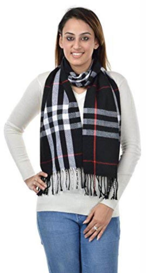 Buy Yarnsmith & Scarves Men And Women Black Checkered Blended Burberry ...