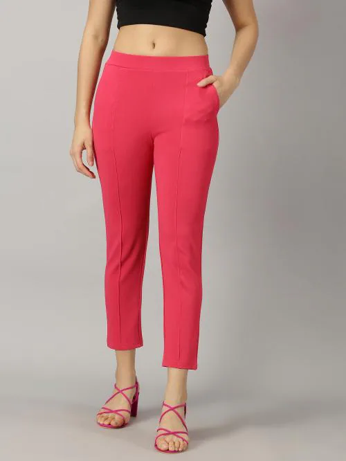 Buy Ausk Solid Pink Skinny Fit Trousers Online at Best Prices in India ...