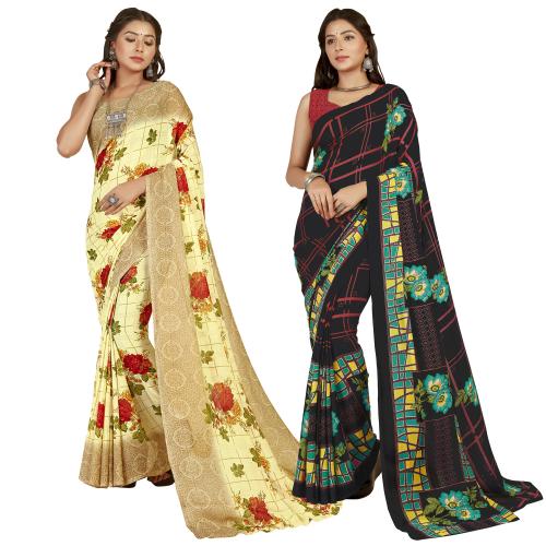 Anand Women Multicolor7 Self Design Pattern Georgette Pack of 2 Saree ...