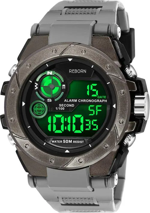 Buy Reborn Digital Watch Black Dail Grey Strap Wrist Digital Watch for ...