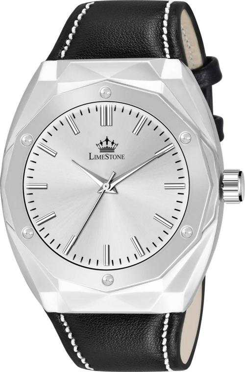 Buy Limestone Luxury Style 3D Cut Silver Dial Black Strap Analog Watch ...