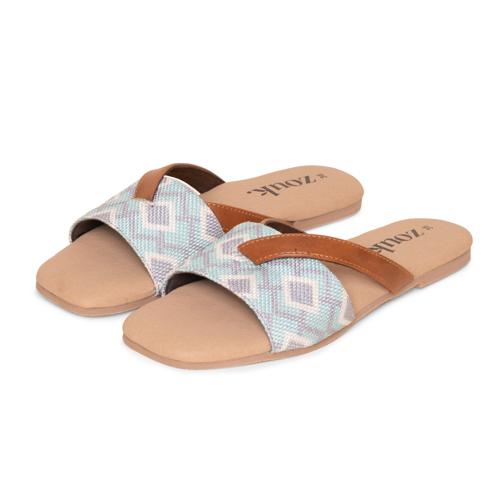 Buy ZOUK Umaid Diamond Print Light Blue Color V Sliders For Women ...