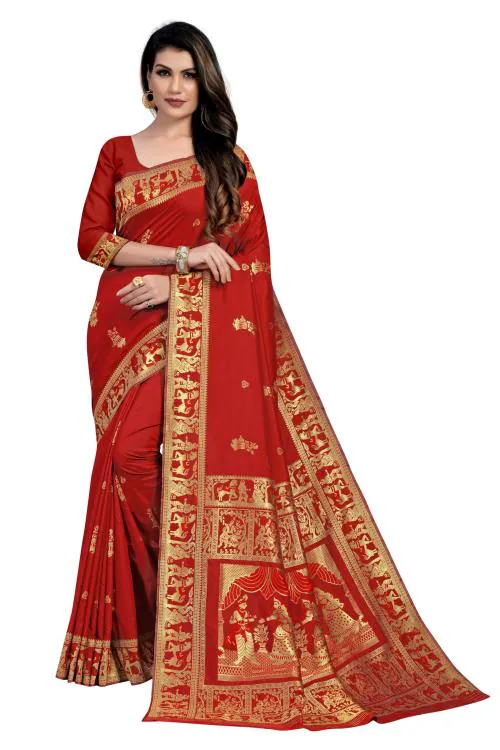 Buy RATNAVALI Woven Baluchari Silk Saree For Women MX21-04 Red Online ...