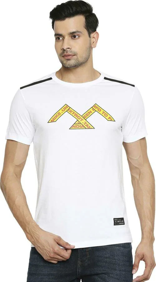 Buy Mufti White Cotton Logo Print Half Sleeves Round Neck T-shirt ...
