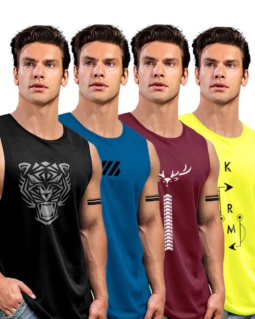 Buy Ausk Black & Teal Men's Vest Pack of 4 Online at Best Prices in ...