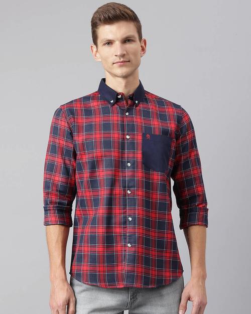 Buy Thomas Scott Men Red Checked Cotton Shirt With Patch Pocket (Xl ...