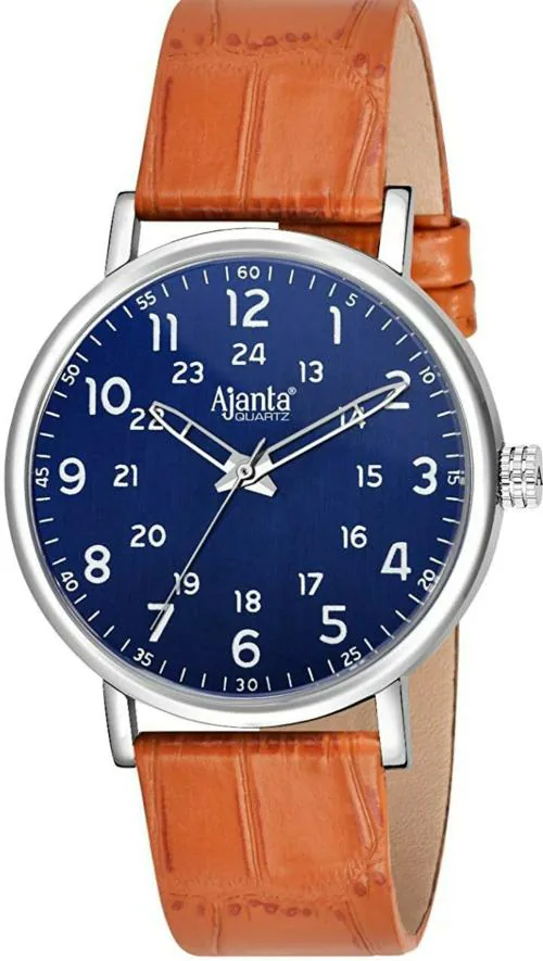 Buy Ajanta Quartz Analog Blue Dial Brown Strap Watch For Men Online at ...
