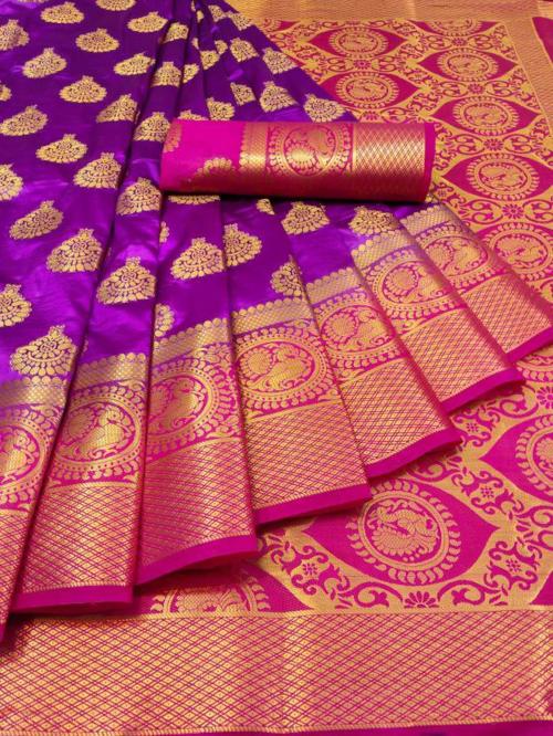 Buy Mansh the stylo..Women Purple Woven Nylon Banarasi Saree Online at ...