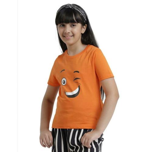 Buy De Moza Girls Orange Printed Cotton Top - 6 to 7 Years Online at ...