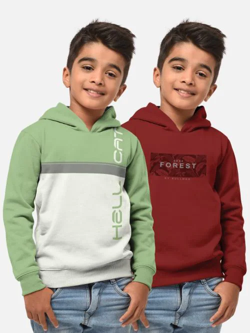 Buy HELLCAT Boys Multicolor Cotton Blend Pack of 2 Hooded T-shirt ...