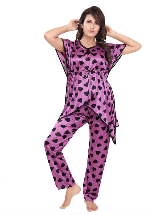 Buy Loody'S Women Purple Printed Satin Nighty Set (Xl) | Satin Nighties ...