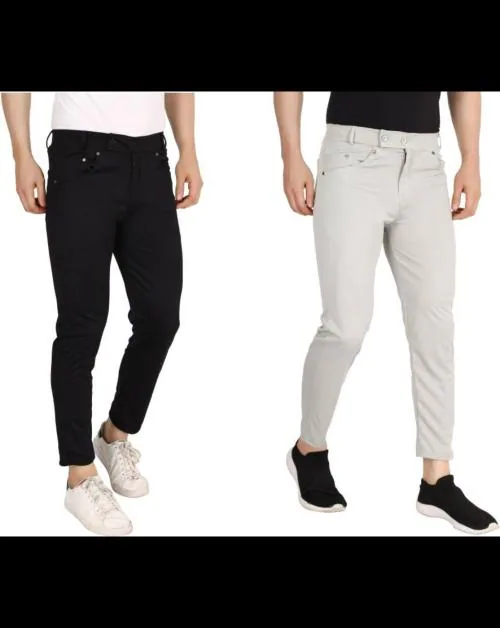 Buy MK BROTHERS Pack of 2 Men Slim Fit Multicolor Lycra Blend Trousers ...