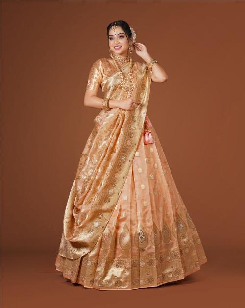 Buy HALFSAREE STUDIO Peach Banarasi silk Zari Woven Lehenga for Women Online at Best Prices in ...