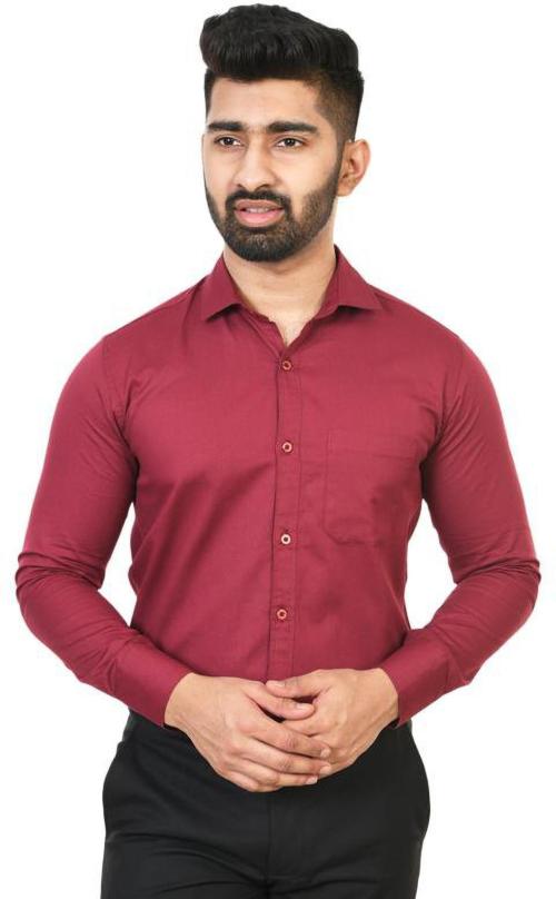 Buy Ikg Denim Men Maroon Solid Cotton Blend Formal Shirt (M) Online at ...