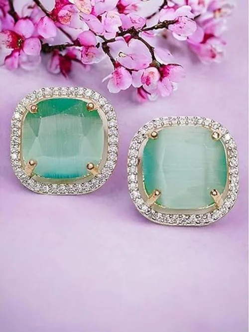 Buy TREND CREATION Gold Polish AAA AD Stone Square Shape Stud Earring ...