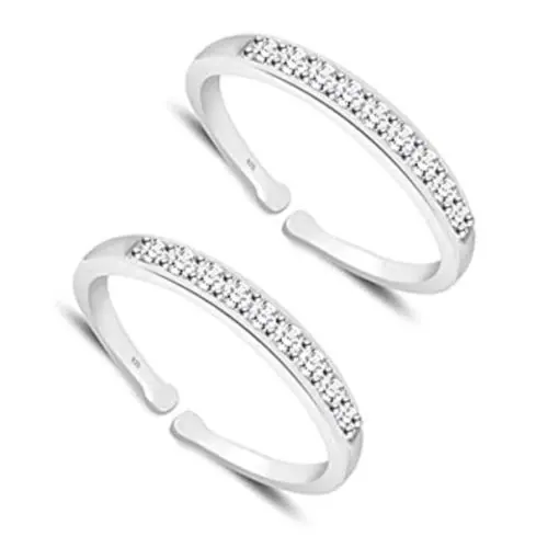 Buy Styleejewel Silver Metal White Cz And Ruby Stone Toe Rings For ...