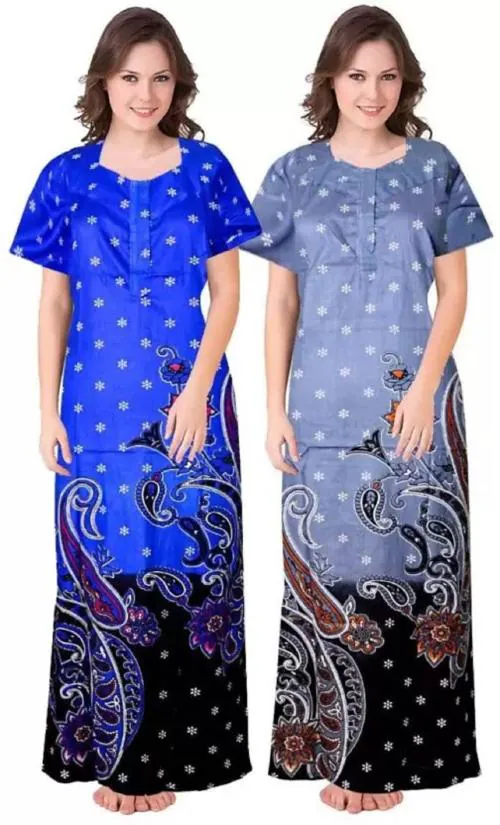 Buy SHUNIT CREATIONS Women's Cotton Printed Nighties Pack of 2 (Nighties001-Multicolor4-XXL ...