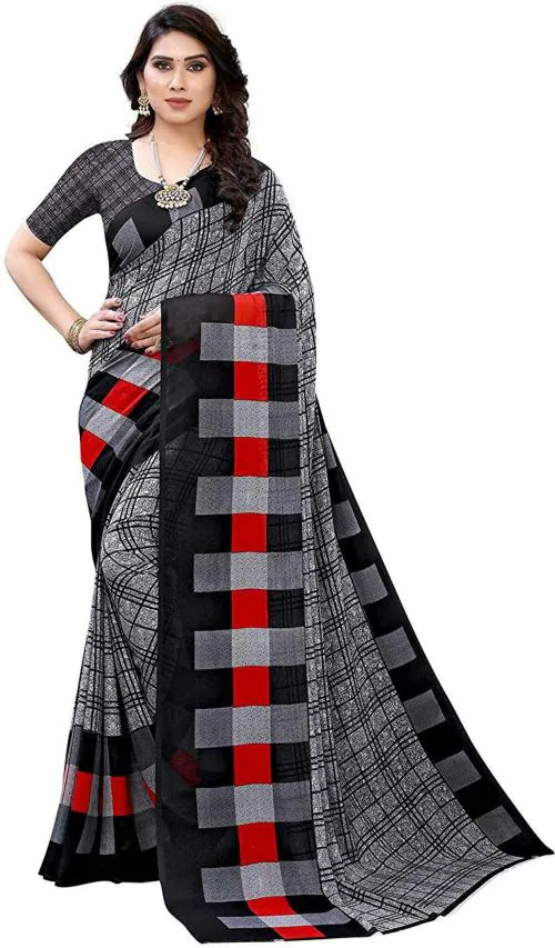 Buy Rooptara Women Multicolor Georgette Checks Printed Saree With ...