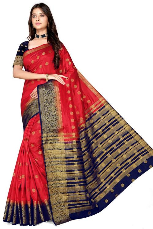 Buy Devi creation Women Jacquard Saree Red Online at Best Prices in ...