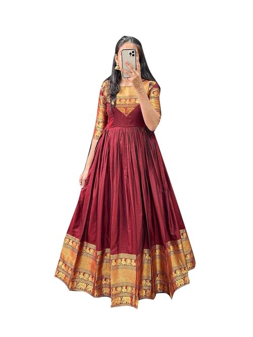 Buy Reeta Fashion Traditional Maroon Narayan Pet Cotton Zari Weaving ...