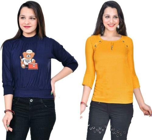 Buy Fikroo Girls Blue and Yellow Solid Cotton Blend Top 12 - 13 Years ...