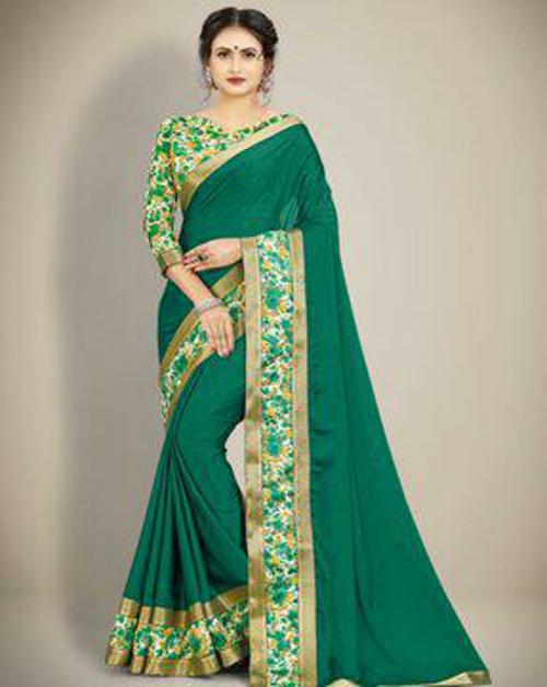 Buy Rajshree Women Dark Green Rangoli Saree with Blouse Online at Best ...