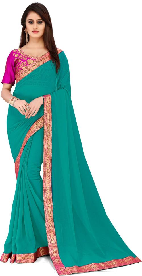 Buy Anand Women Green Solid Chiffon Single Saree Online at Best Prices in India - JioMart.
