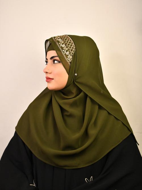 Buy WRAP MY HIJAB Mehendi Green Luxury Bridal Wedding Wear Hijab Scarf With Handwork Online at ...