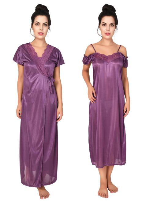 Buy Keoti Women Satin Nighty/Robe/Honeymoon wear - Pack of 2 (1 Robe, 1 ...