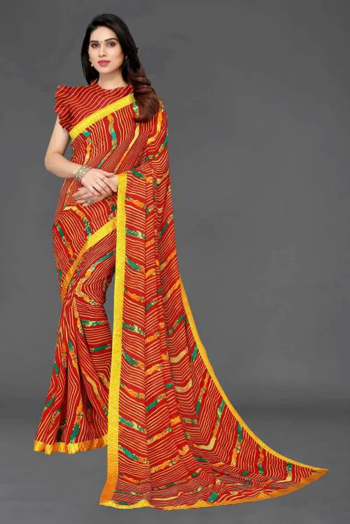 Buy sareya veela Leheria Women Red Graphic Georgette Sarees Online at ...