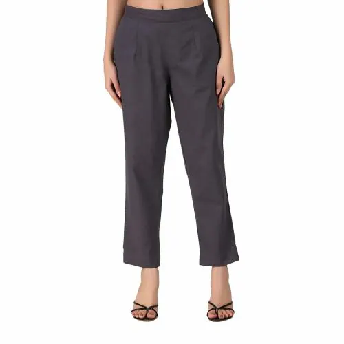 Buy Co Colors Women Dark Grey Pure Cotton Regular Fit Trousers Online ...