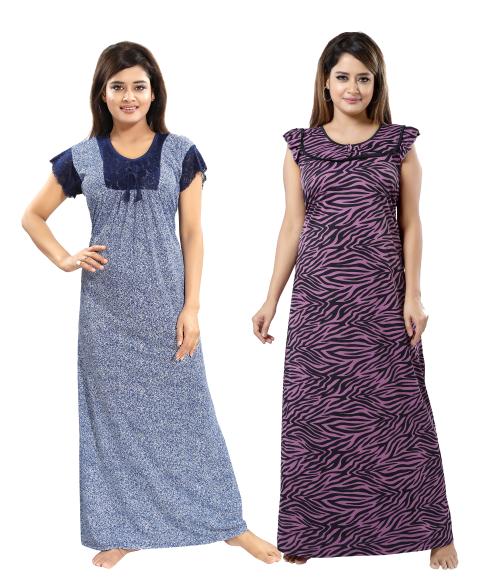 Buy Babesa Women Multicolor Printed Satin Nighty Combo- Free Size (Pack ...